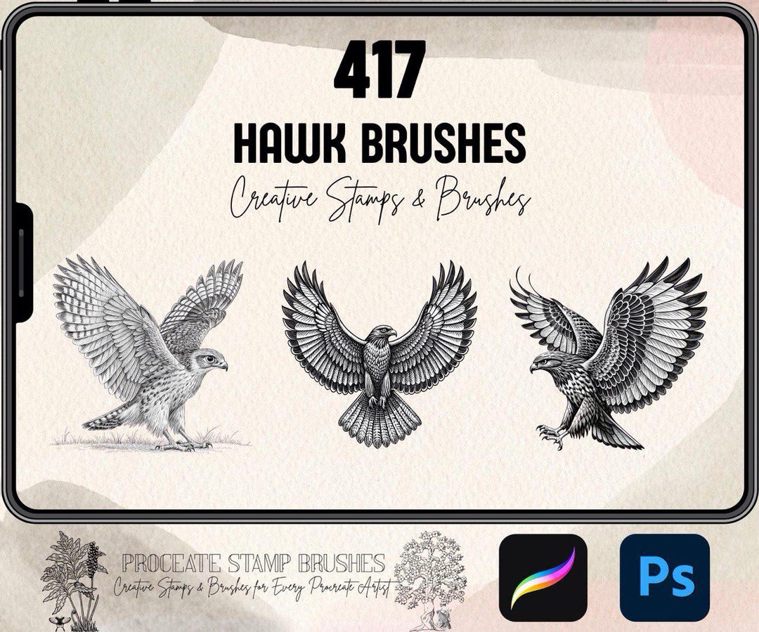 417 Hawk Brushes for Procreate and Photoshop | Eagle Hawk Tattoo Brush ...