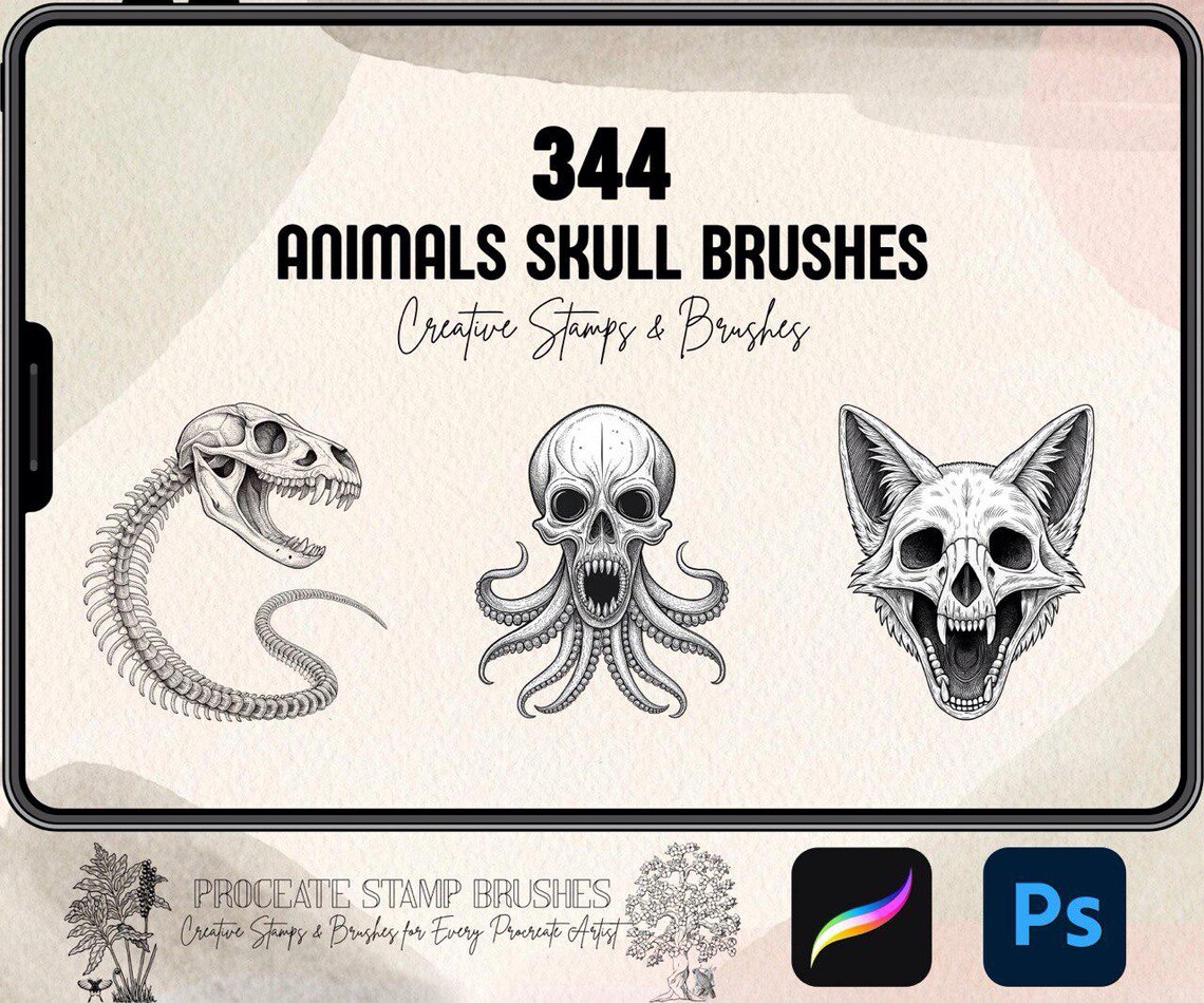 344 Animal Skull Brushes for Procreate and Photoshop | Skull Tattoo ...