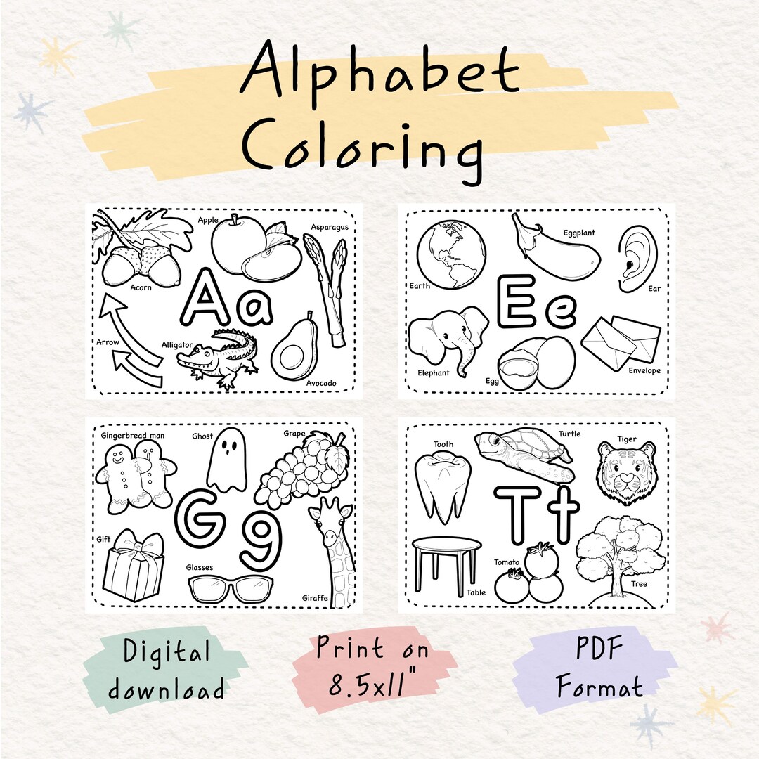 Printable Alphabet Coloring Pages(26 Pages), Digital Download(pdf ...