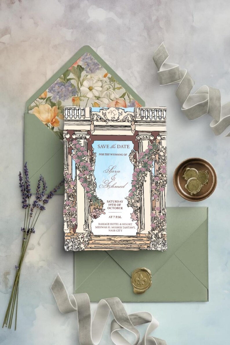 Greek-style Roman Wedding Invitation Template | Elegant Editable AI ...