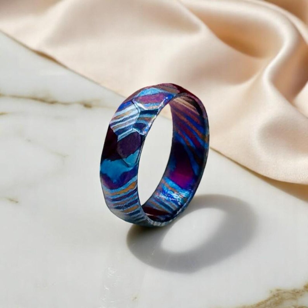 Handmade Faceted Timascus Ring, 6mm 3 Alloy Wedding Band - Etsy