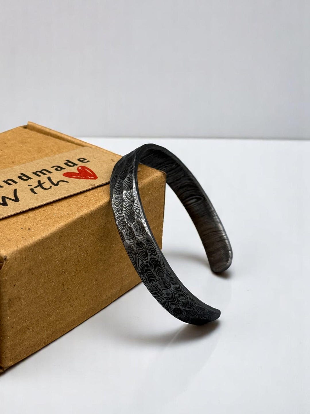 Damascus Hammered Bangle Hand Forged Steel Cuff Bracelet Viking Modern ...