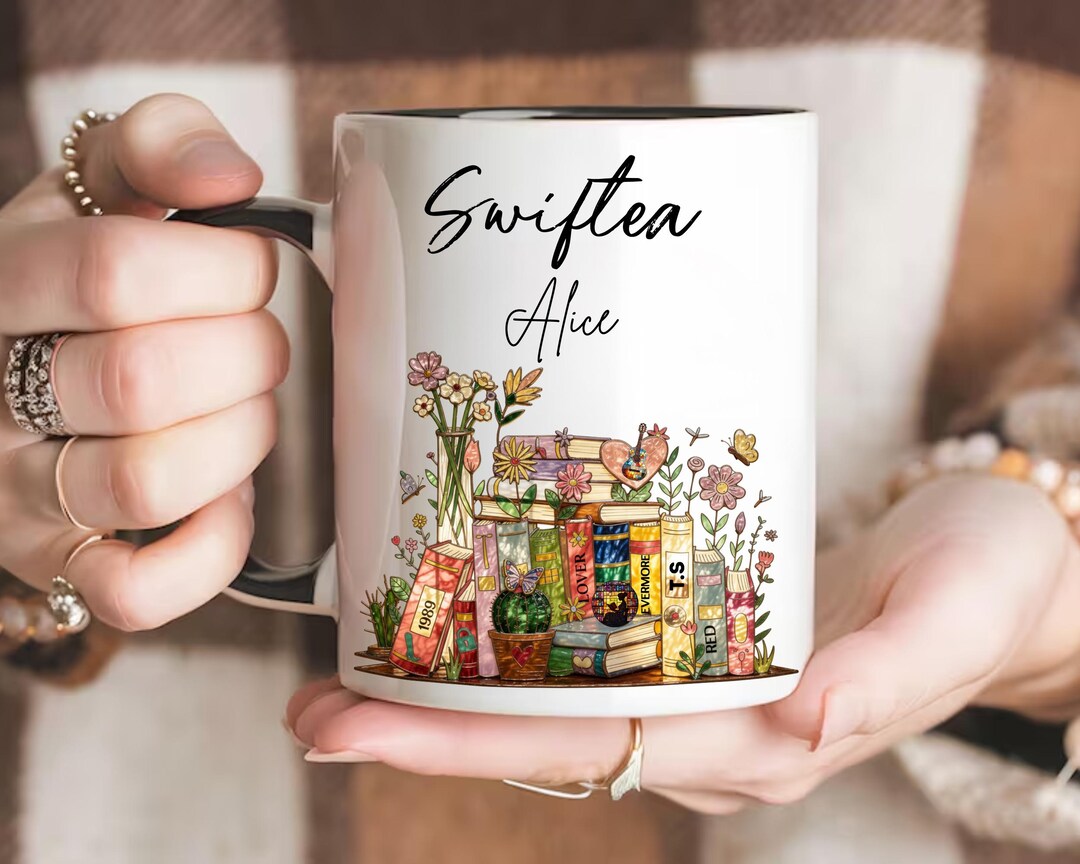 Personalized Swiftea Stained-glass Style Floral Bookshelf Mug, Book ...