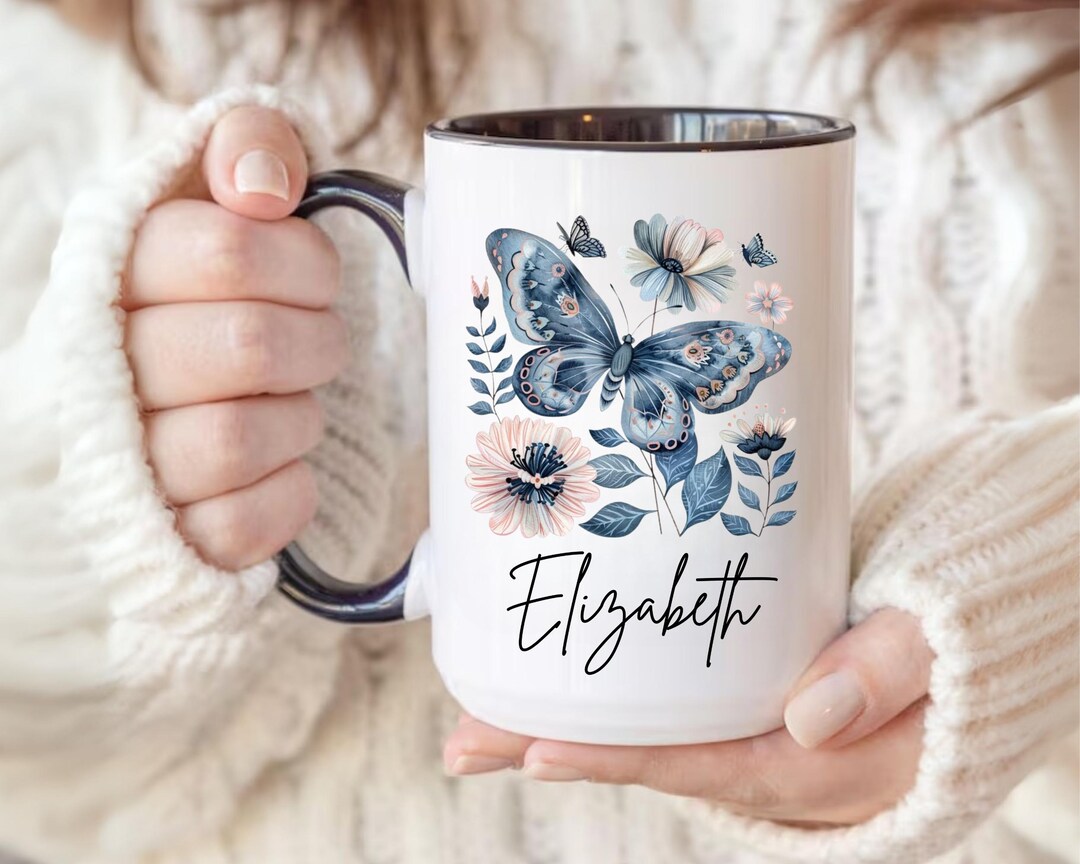 PERSONALIZED Butterfly Mug, Cute Blue Butterfly Gifts, Custom Butterfly ...