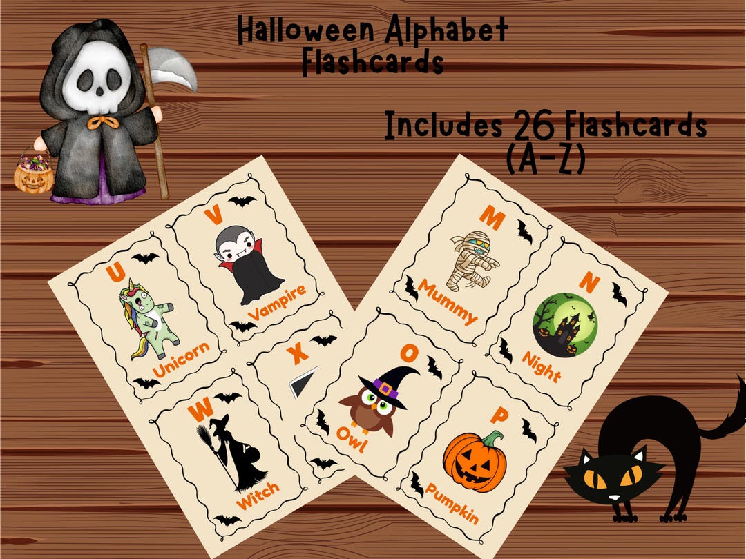 Halloween Alphabet Flashcards Spooky ABC Learning Cards for Preschool ...