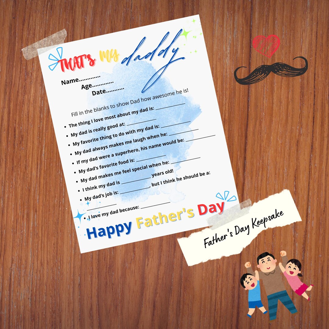 Father's Day Questionnaire for Kids – Instant Download PDF – Fill-in ...