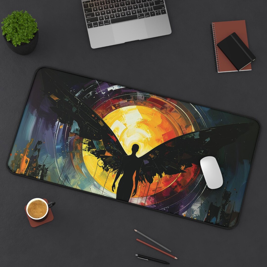 Dark Angel Desk Mat | Gothic Winged Art Mouse Pad | Large Gaming Office ...