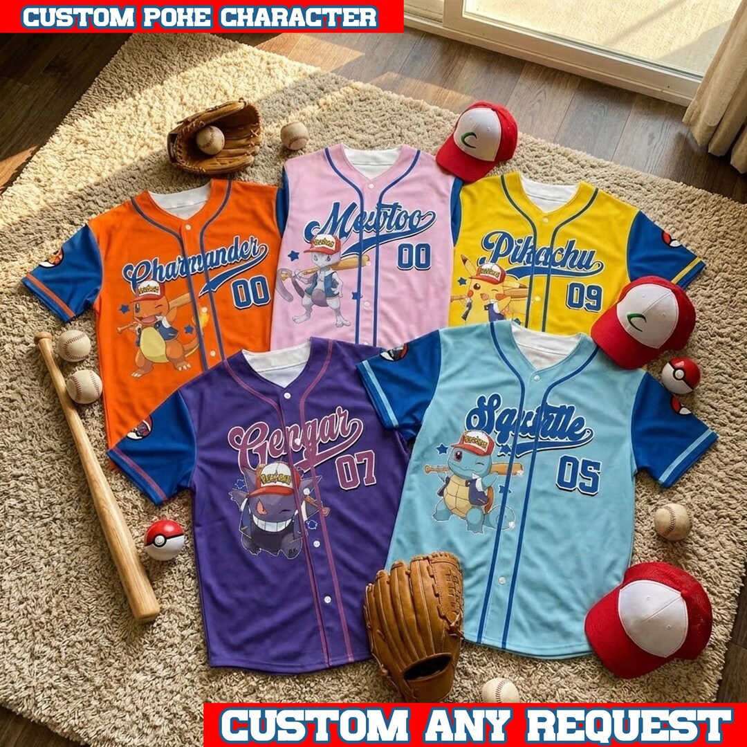 Custom Poke Baseball Jersey With Name & Number, Kids Poke Fan Gift ...