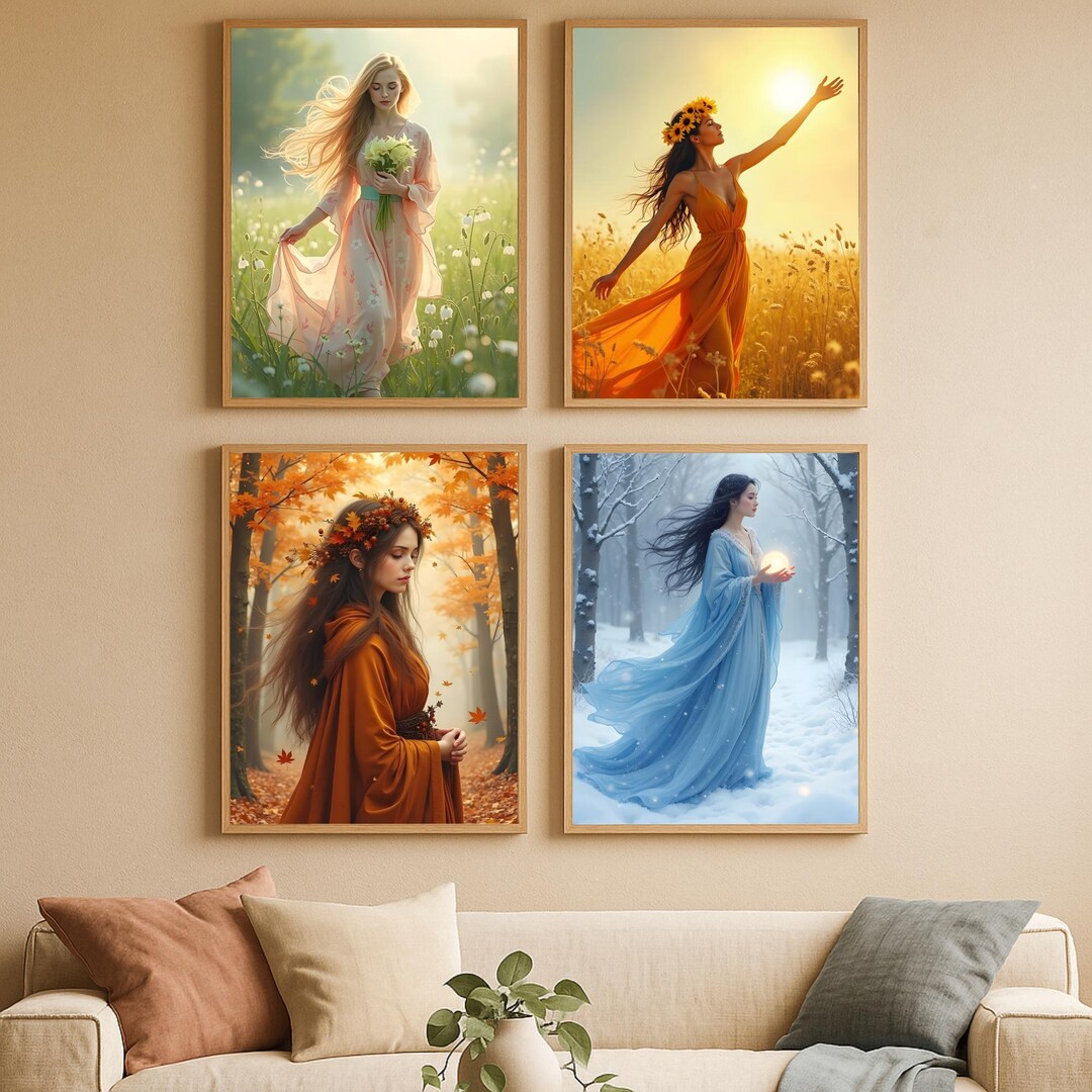Divine Feminine Wall Art Set of 4, Seasonal Goddess Prints, Boho ...