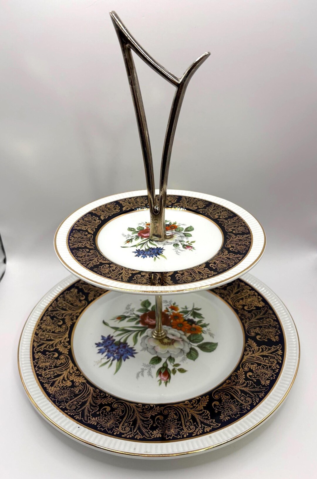 Vintage Simpsons Soliam Ware Two-tier Cake Stand, Floral Porcelain ...