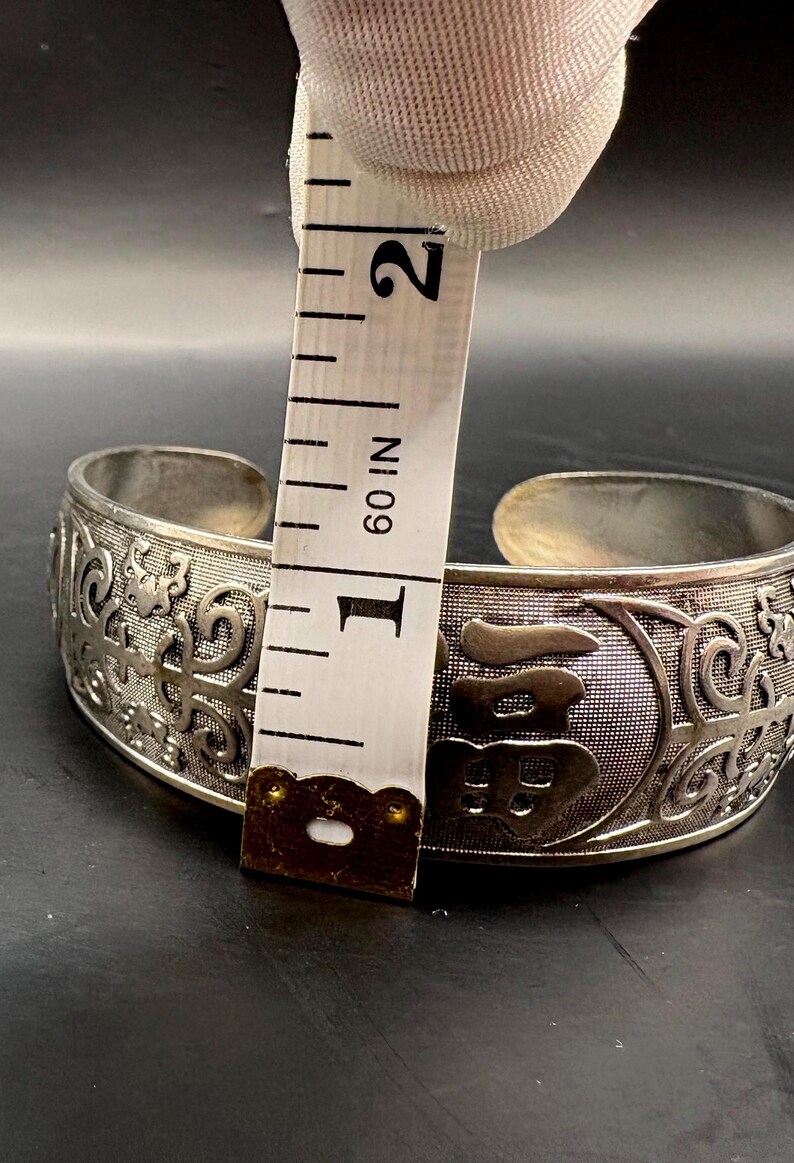 Vintage Chinese Symbol Silver Tone Cuff Bangle, Large Size, No ...