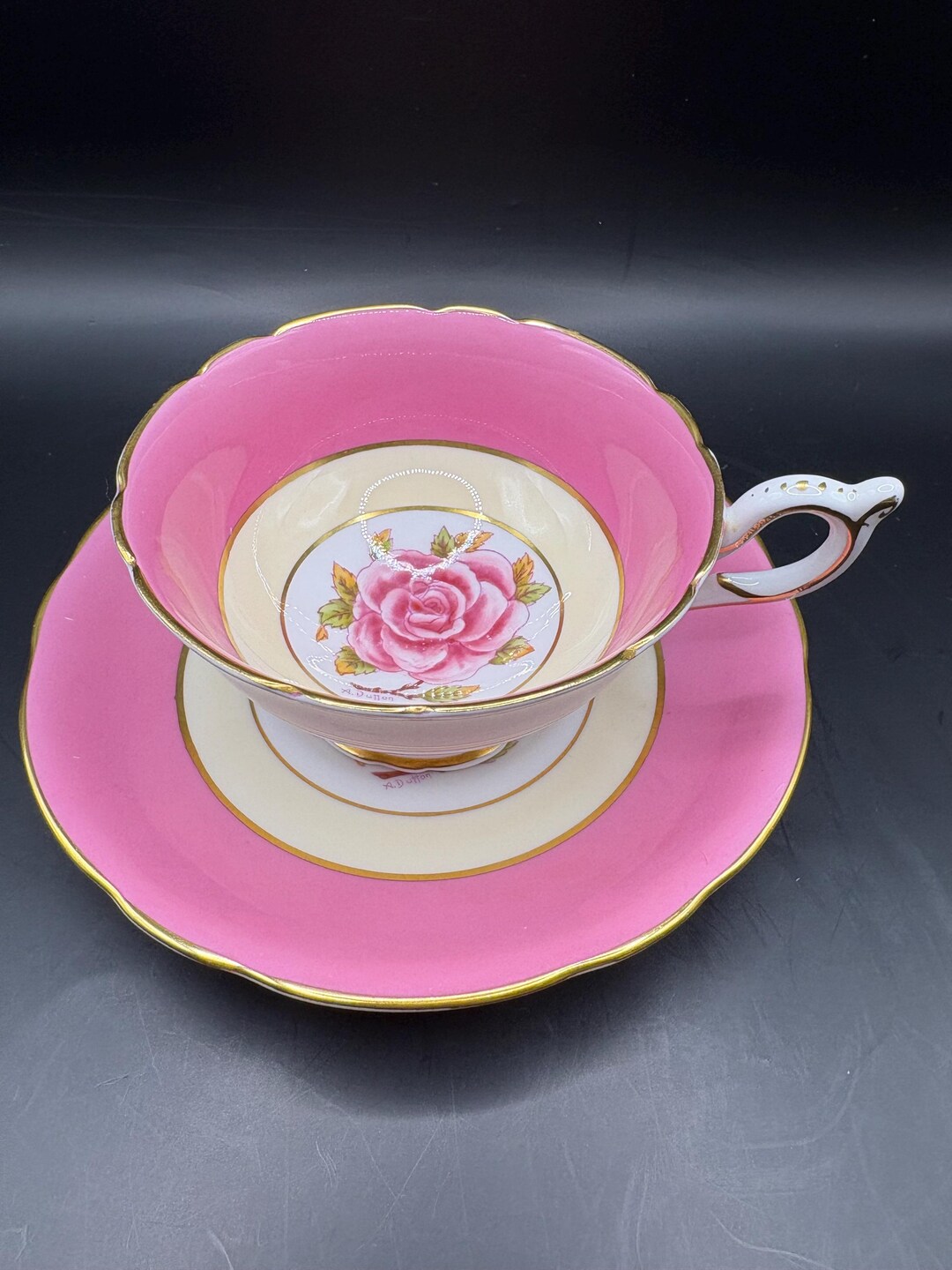RARE! Coalport Romance PINK Signed A. Dutton Rose Footed Tea Cup ...
