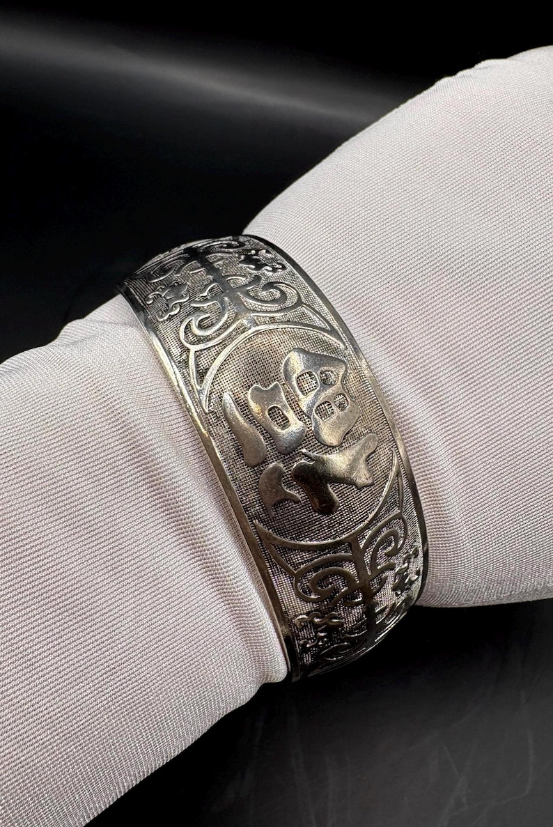 Vintage Chinese Symbol Silver Tone Cuff Bangle, Large Size, No ...