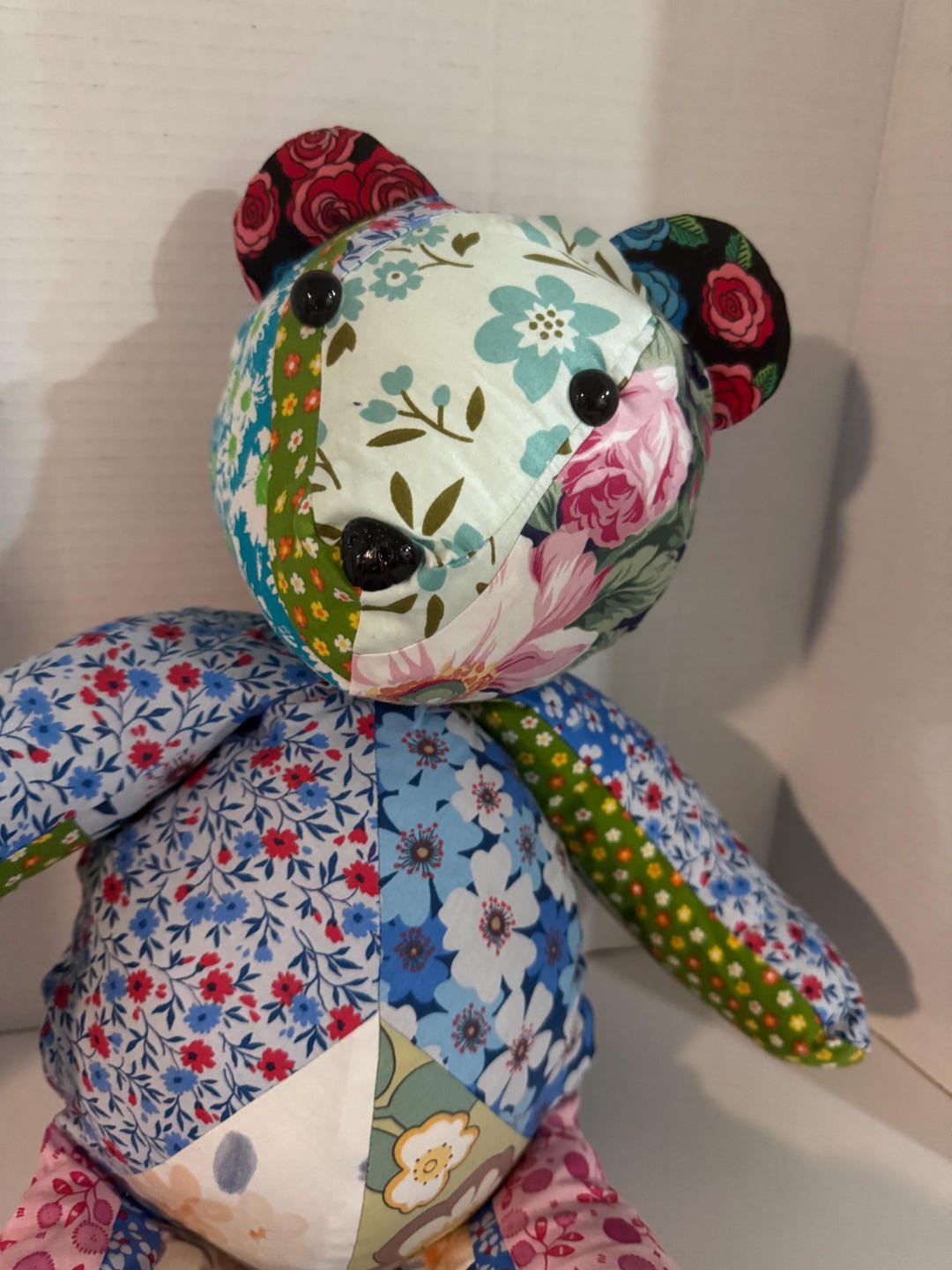 Patchwork Memory Bear Teddy Bear – 20 Inch Handmade Floral Keepsake ...