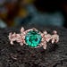 Nature Inspired Round Shape Green Emerald Floral Engagement Ring, Rose ...