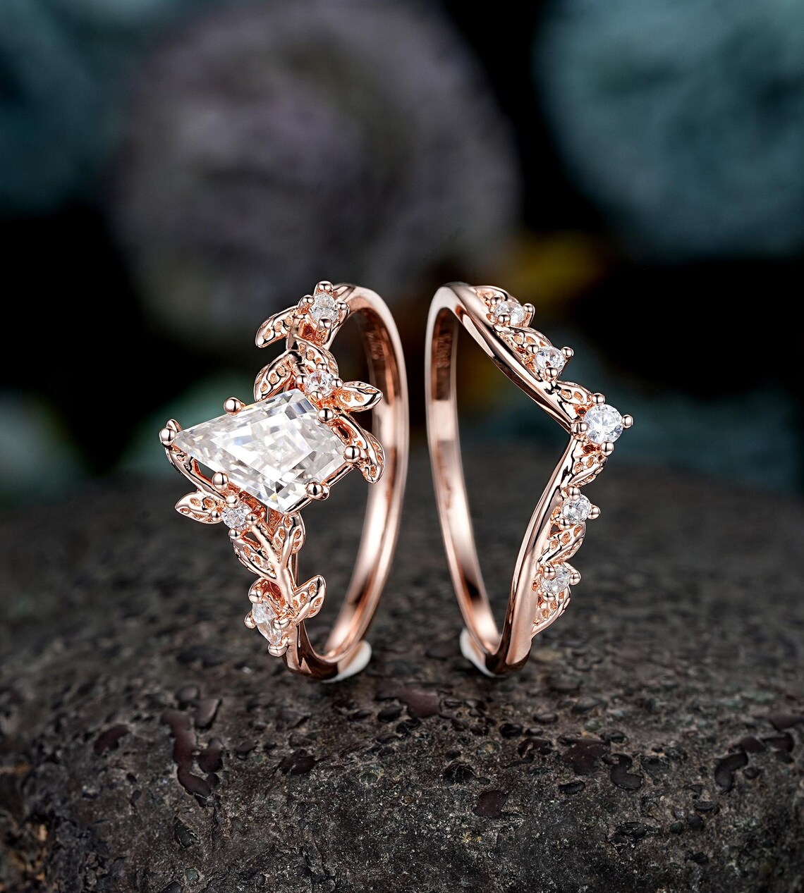 Vintage Kite Shape Moissanite Engagement Ring Set,unique Nature ...