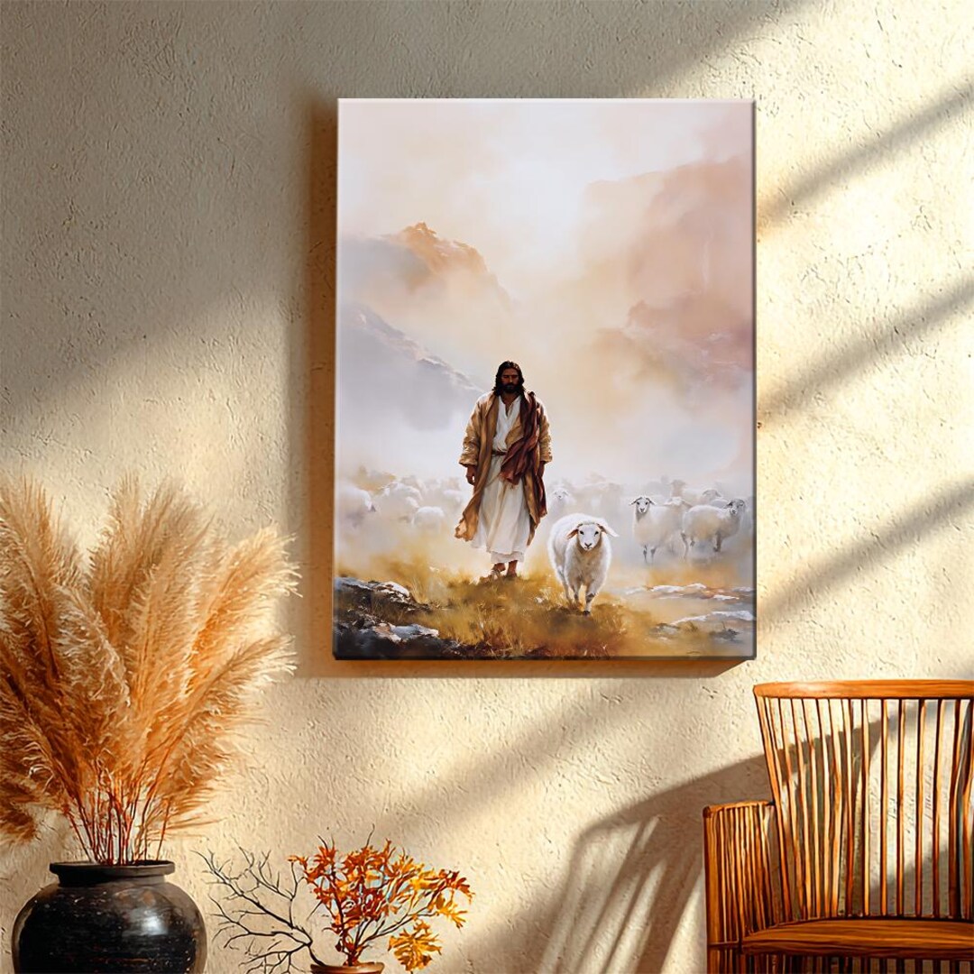 Jesus the Good Shepherd With Sheep Framed Decorative Painting,living ...