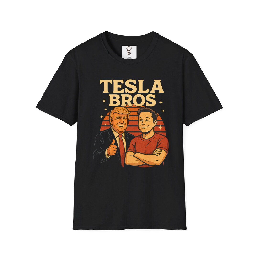 Tesla Bros Funny Trump and Elon Musk T-shirt Retro Vintage Graphic Tee ...