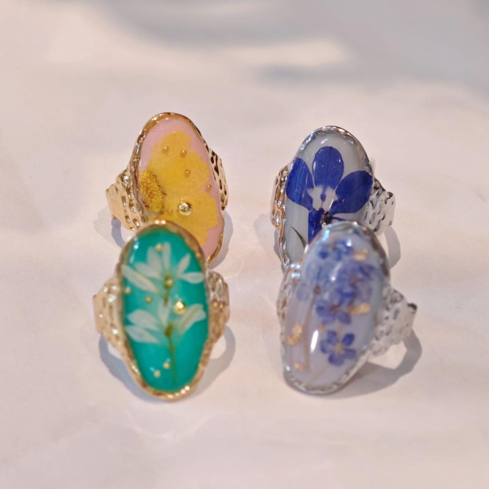 Real Flower Rings. Resin Pressed Natural Flower Adjustable Ring ...