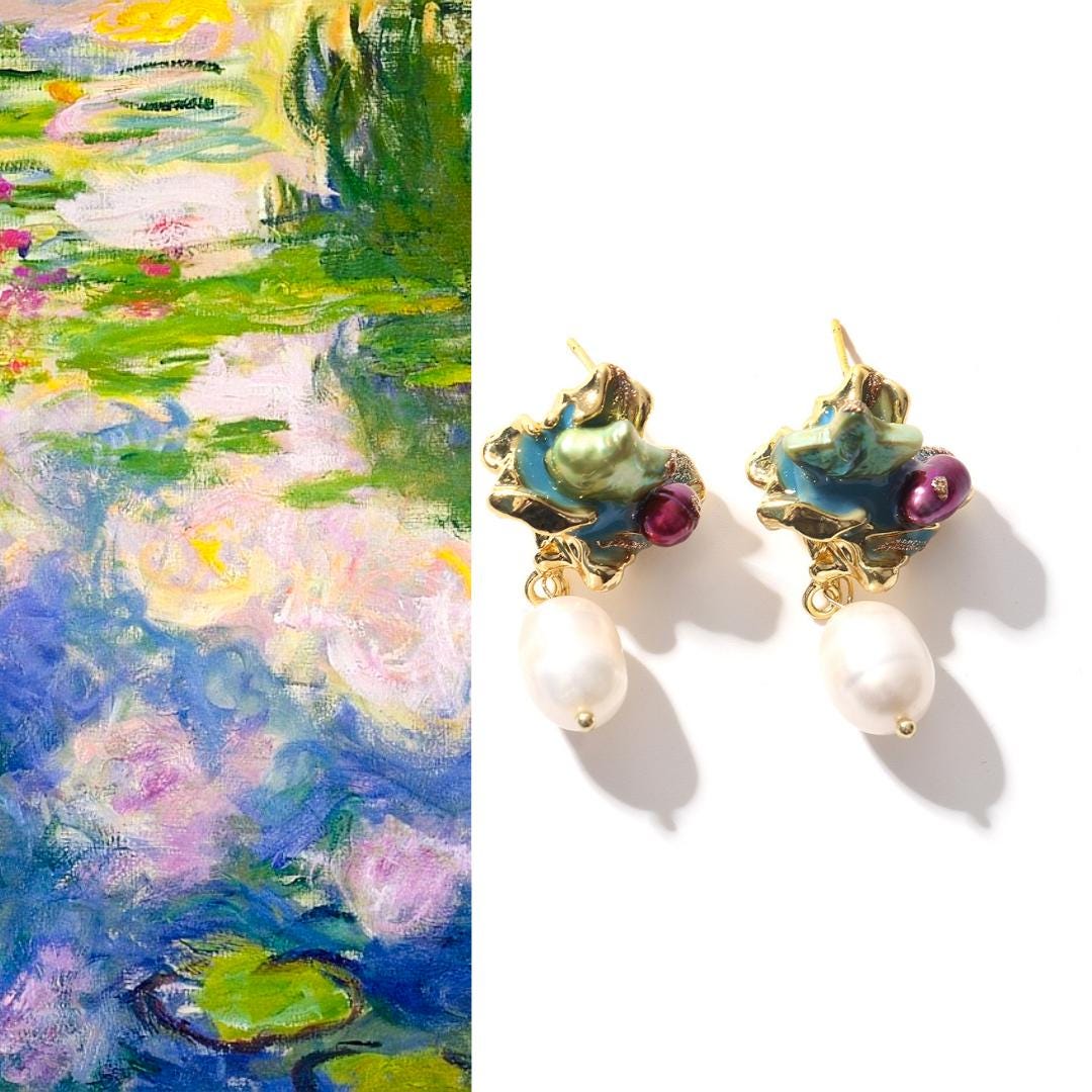 Monet Waterlily Earrings. Hand-painted Enamel Earrings. Sorbet Hues ...