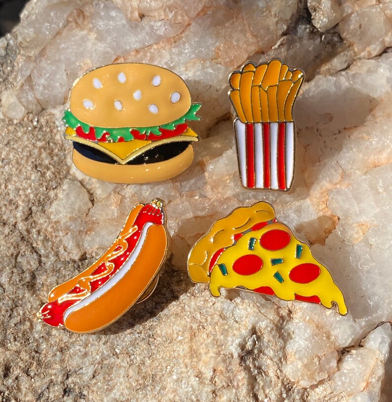 Food Pins Hamburger Fries Hot Dog Pizza Enamel Gift Set Lot of 4 + Gift ...