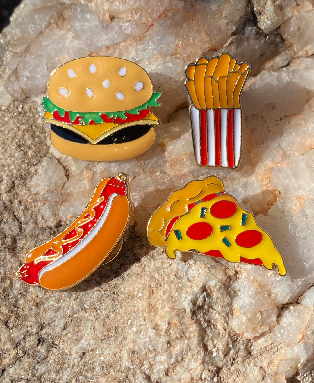 Food Pins Hamburger Fries Hot Dog Pizza Enamel Gift Set Lot of 4 + Gift ...