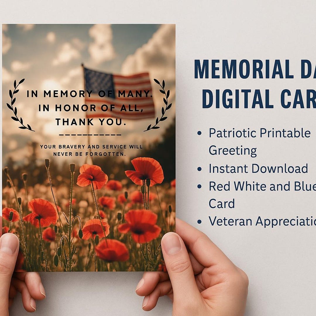 Memorial Day Digital Card | Patriotic Printable Card | USA Military ...