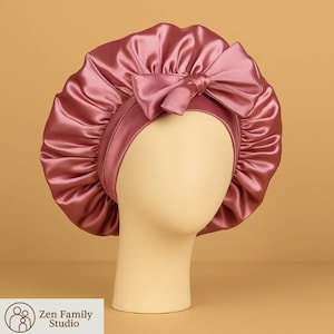100% Satin Silk Hair Bonnet Dark Pink – Adjustable Sleep Cap for Frizz ...