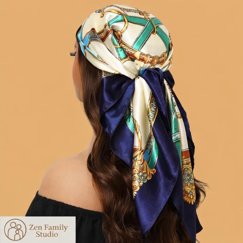 Luxury Satin Silk Square Head Scarf – 90x90cm Soft Hair Wrap for Women ...