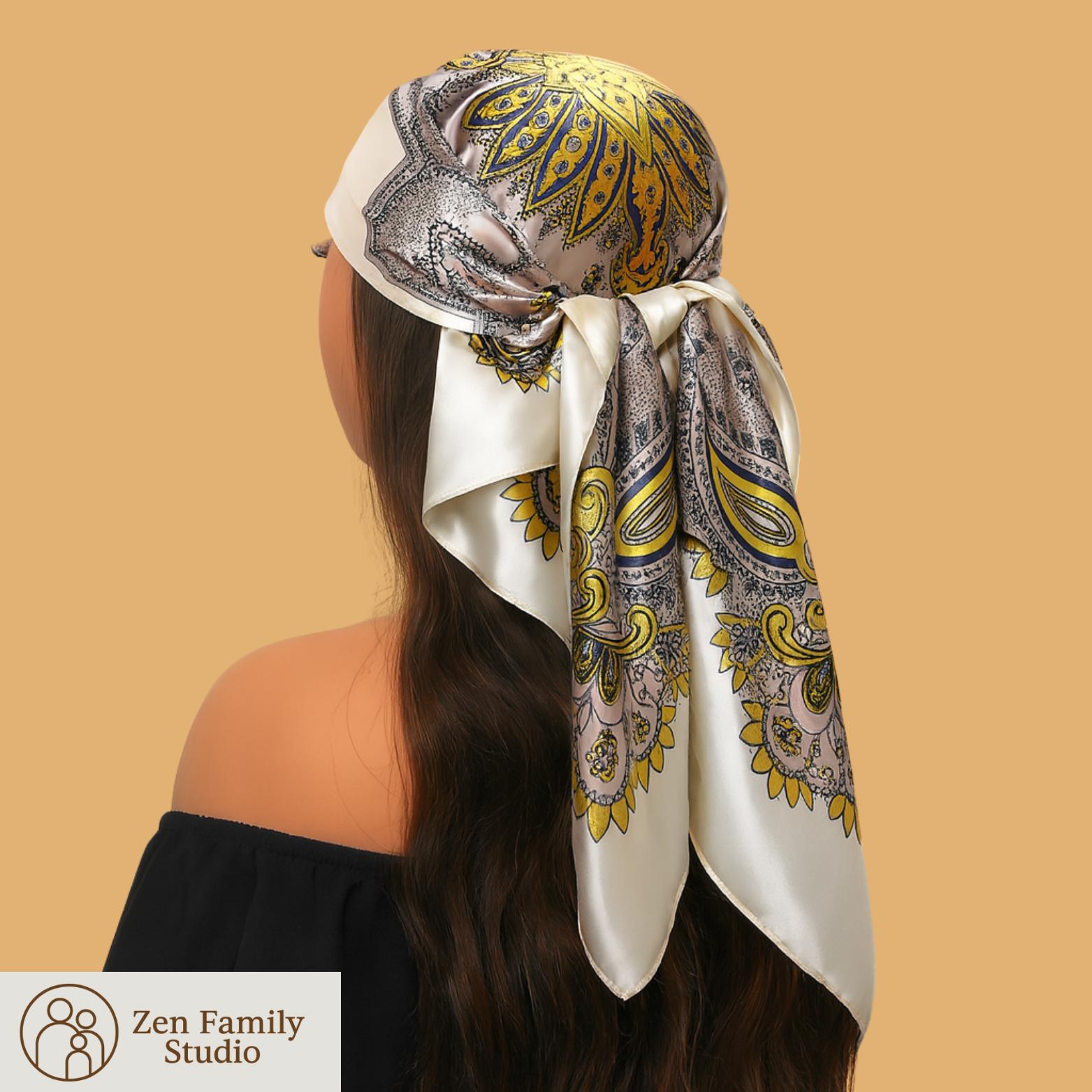 Luxury Satin Silk Square Head Scarf – 90x90cm Soft Hair Wrap for Women ...