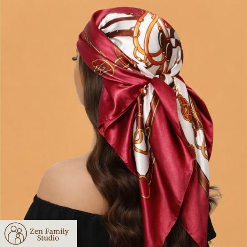 Luxury Satin Silk Square Head Scarf – 90x90cm Soft Hair Wrap for Women ...