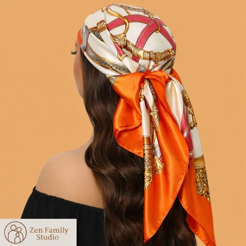 Luxury Satin Silk Square Head Scarf – 90x90cm Soft Hair Wrap for Women ...