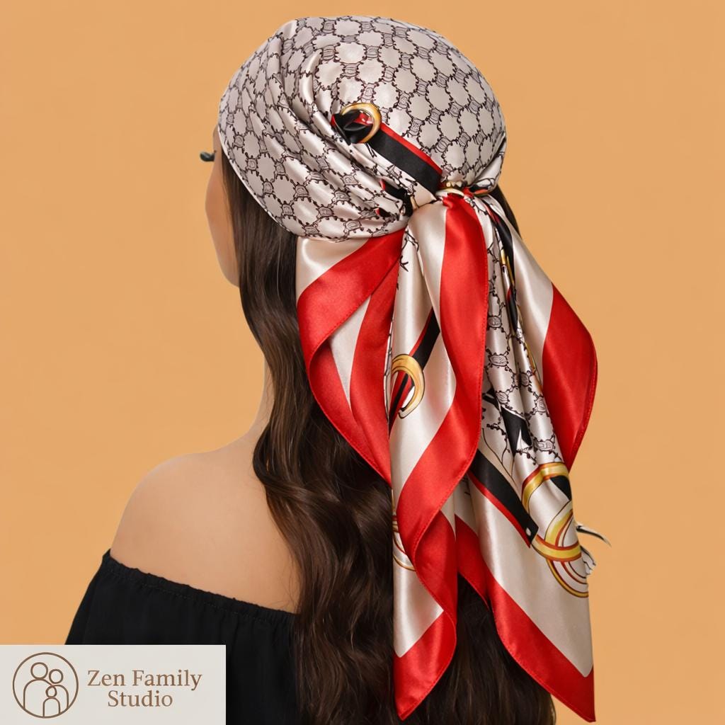 Luxury Satin Silk Square Head Scarf – 90x90cm Soft Hair Wrap for Women ...