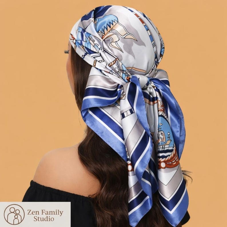 Luxury Satin Silk Square Head Scarf – 90x90cm Soft Hair Wrap for Women ...