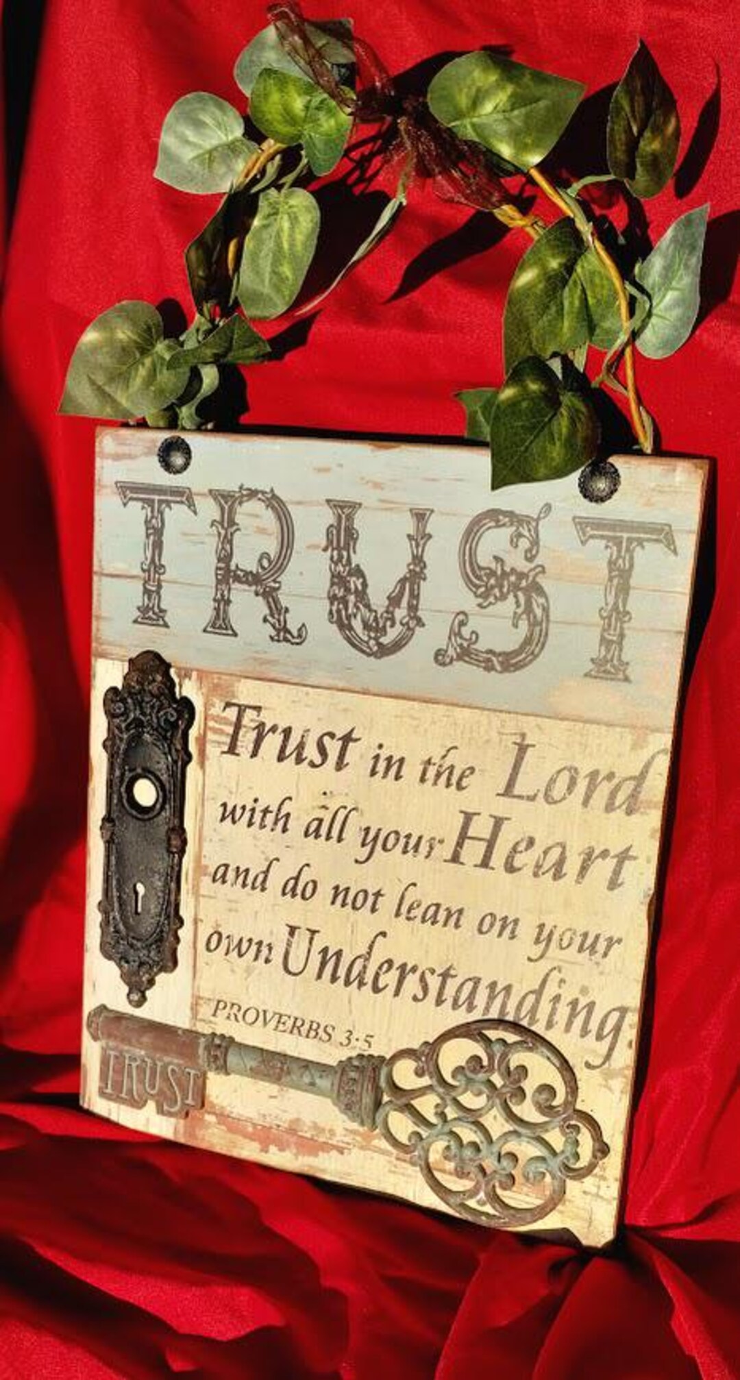 Proverbs 3:5 Rustic Bible Verse Wall Plaque – Vintage Key & Keyhole ...