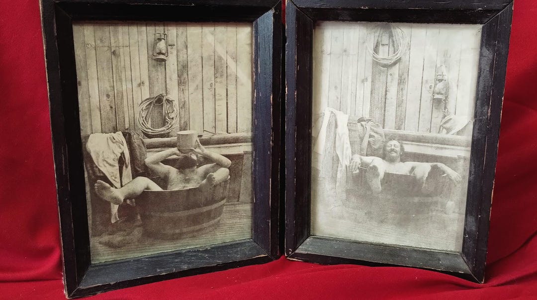 Old West Bath Time Wall Art Set of Two Sepia-toned Prints by R ...