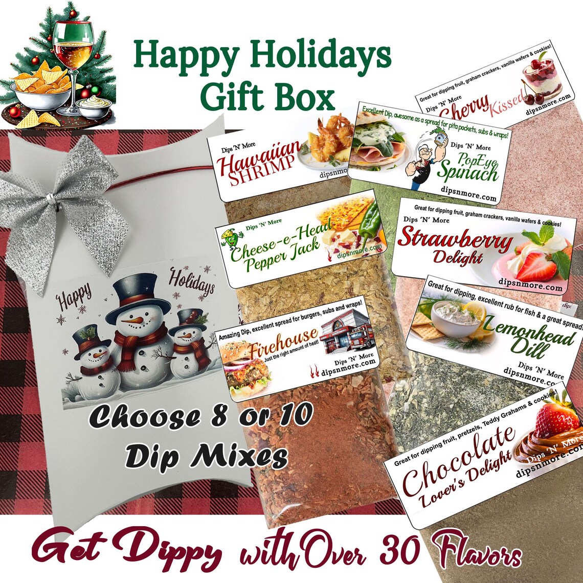 8 or 10 Dip Mixes in a Happy Holidays Pillow Box, You Pick Flavors ...