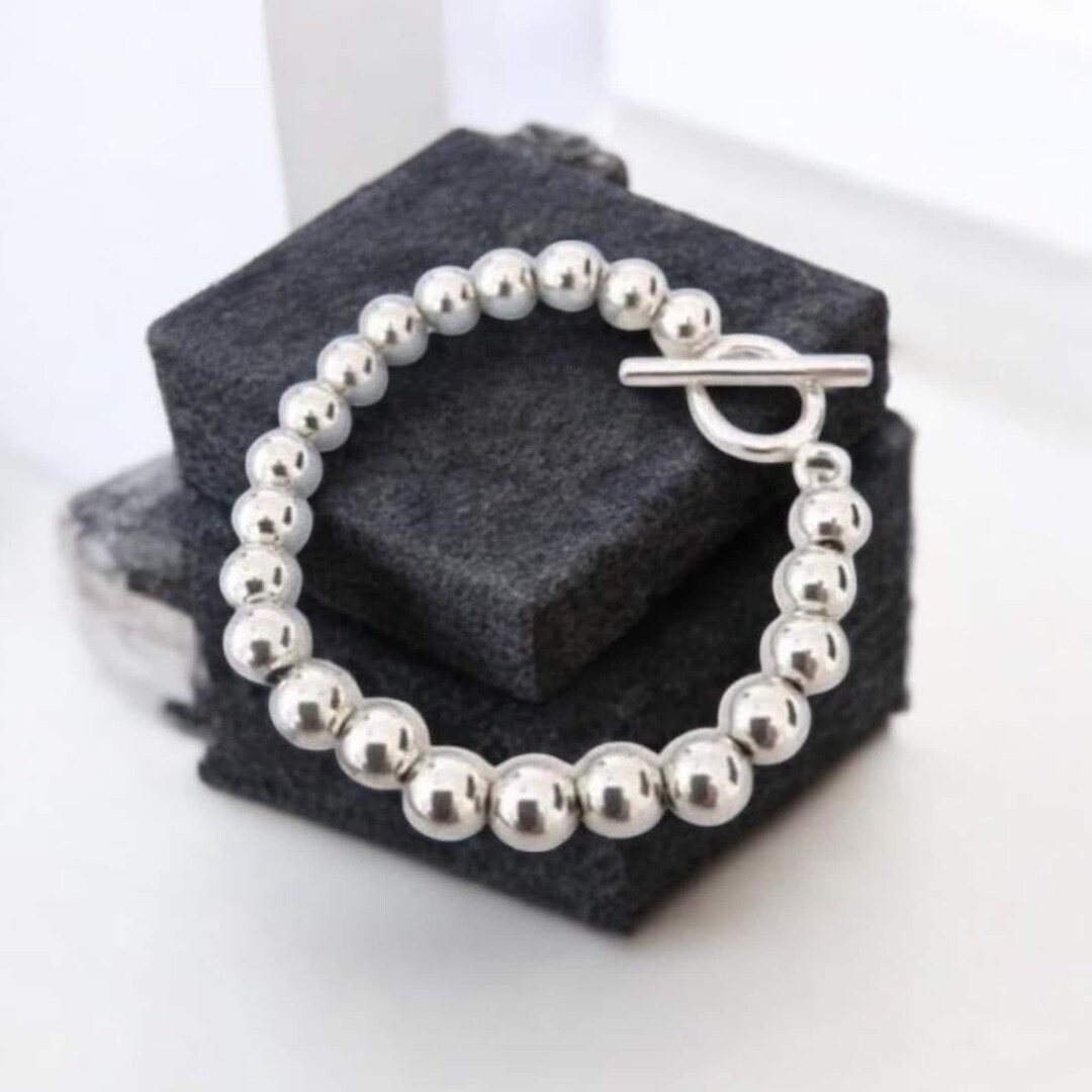 Solid 925 Sterling Silver Set of Silver Ball Spinner Bracelet ...