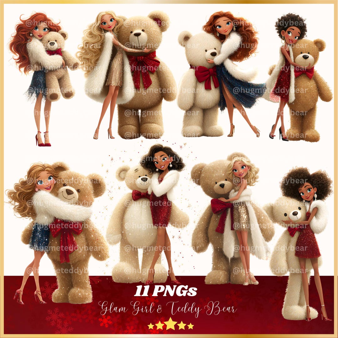 Glam Girl & Teddy Bear PNG Clipart Set (digital Download) - Etsy Australia