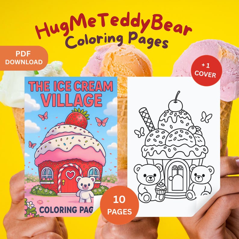 The Ice Cream Village Coloring Pages – Kawaii Teddy Bear Coloring Book ...