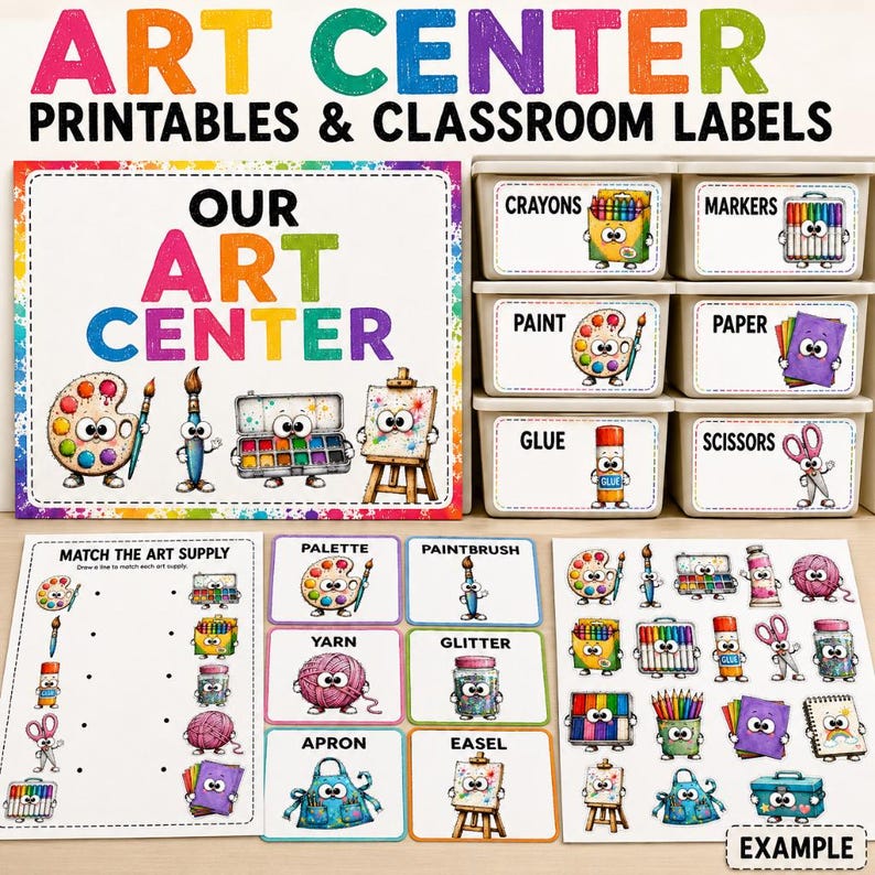 Quirky Art Supplies Clipart, Preschool Craft Characters PNG, Teacher ...