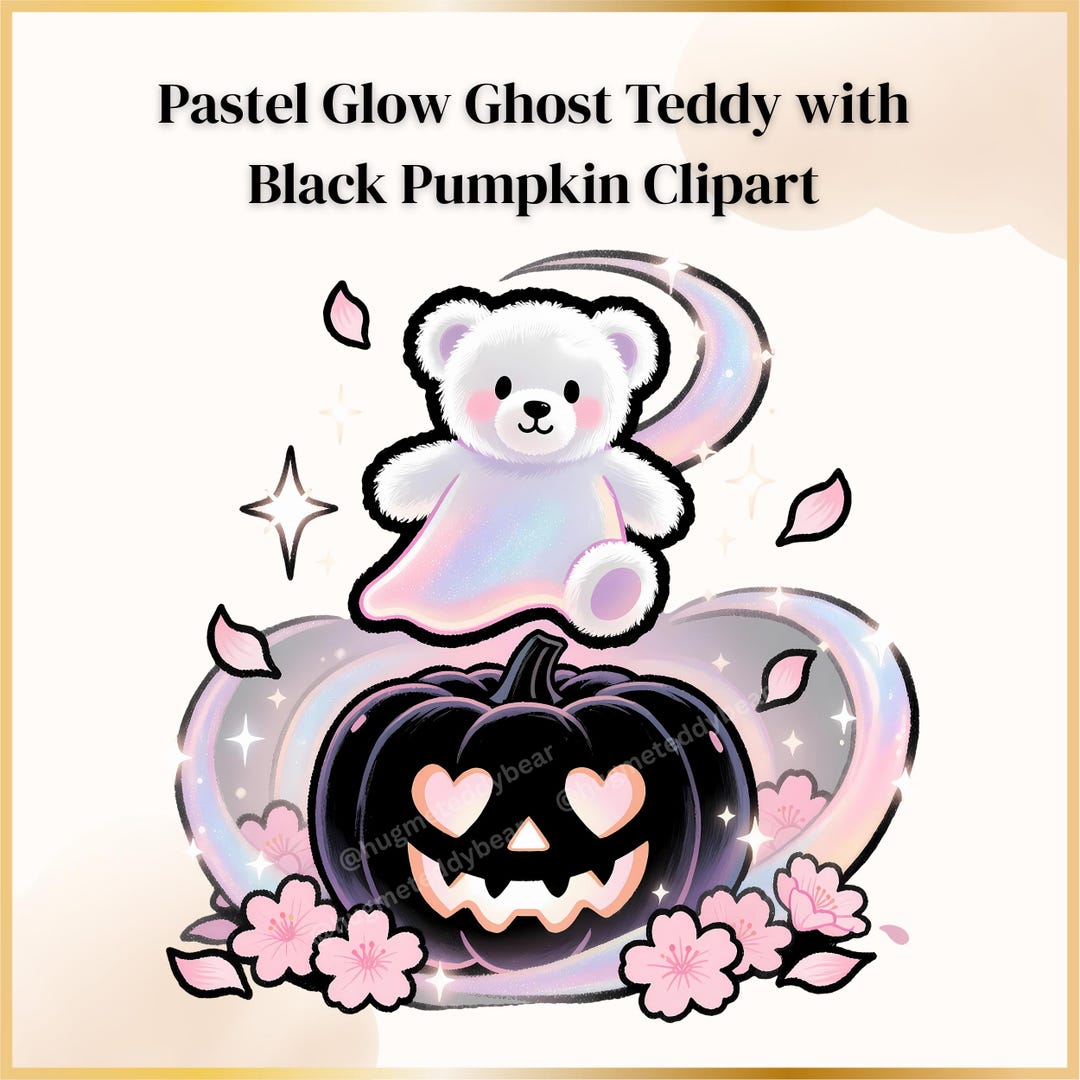 Pastel Ghost Teddy Bear Clipart: Kawaii Halloween Pumpkin PNG (digital ...