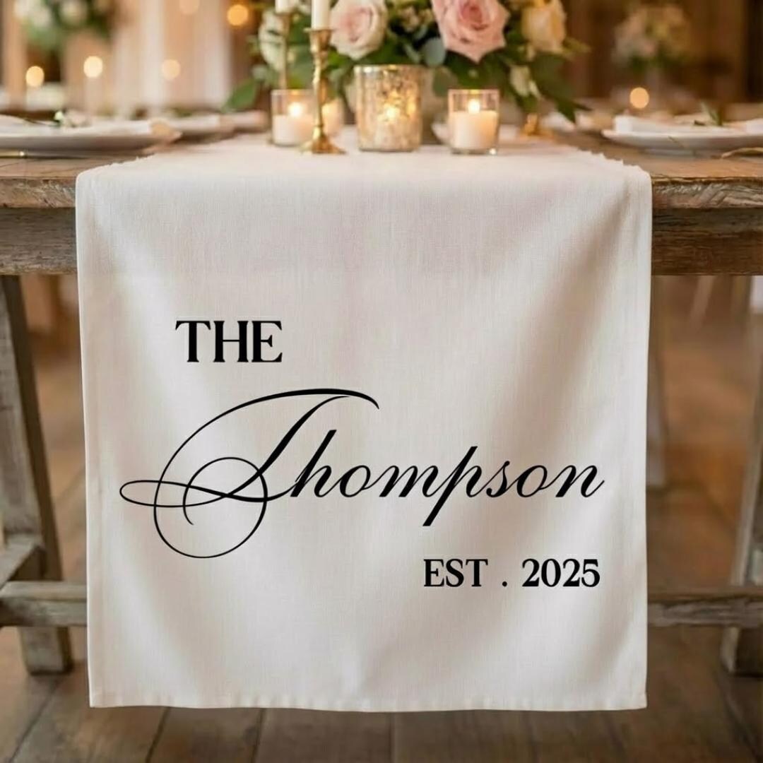 Custom Wedding Table Runner – Personalized Linen Last Name Banner for ...