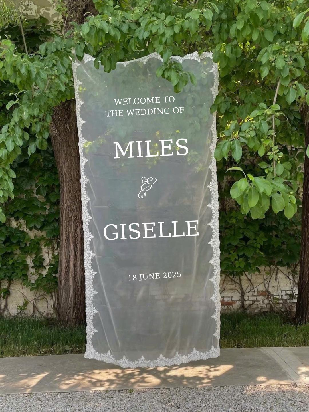 Personalized Sheer Lace Wedding Welcome Sign, Tulle Fabric Banner ...