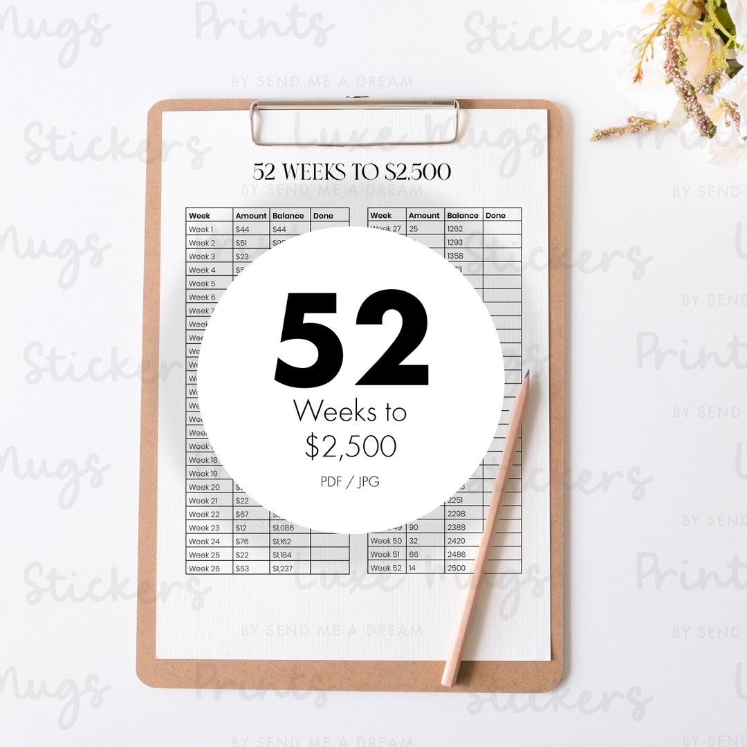 Simple Printable PDF 52 Weeks to 2500, Savings Challenge, Savings ...