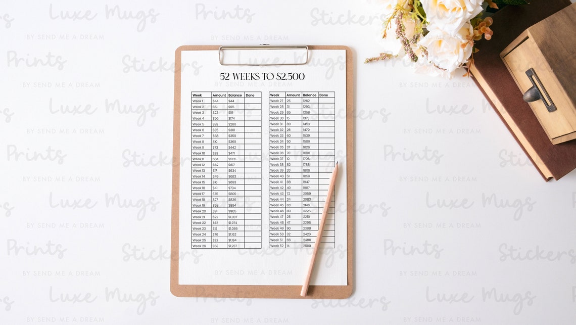 Simple Printable PDF 52 Weeks to 2500, Savings Challenge, Savings ...