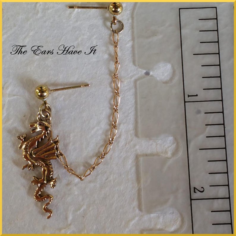 Gold Dragon Double Pierced Cartilage Earring, Double Piercing Earrings ...
