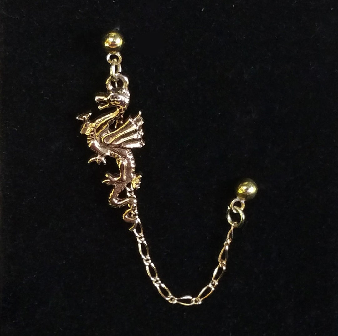 Gold Dragon Double Pierced Cartilage Earring, Double Piercing Earrings ...
