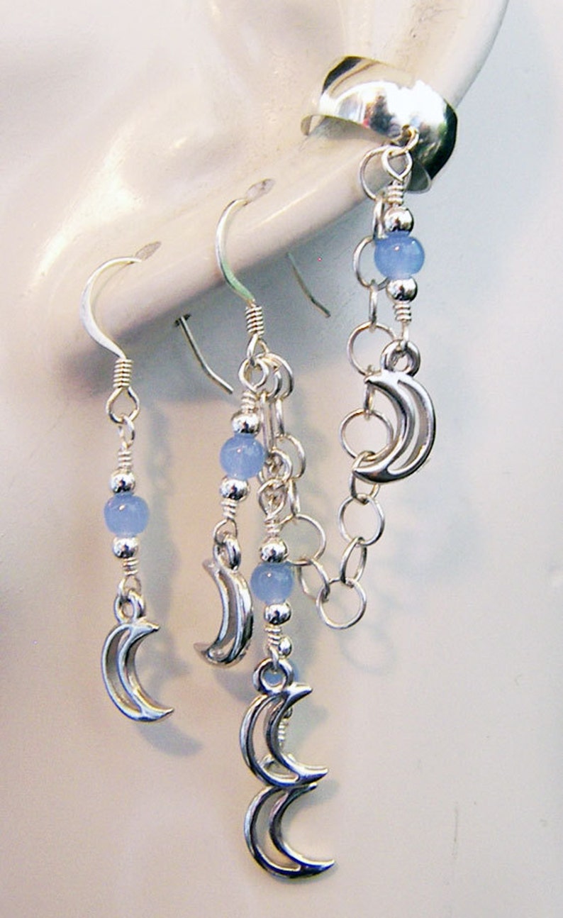 Sterling Silver Pale Crescent Moon Ear Cuff Ear Wrap and - Etsy