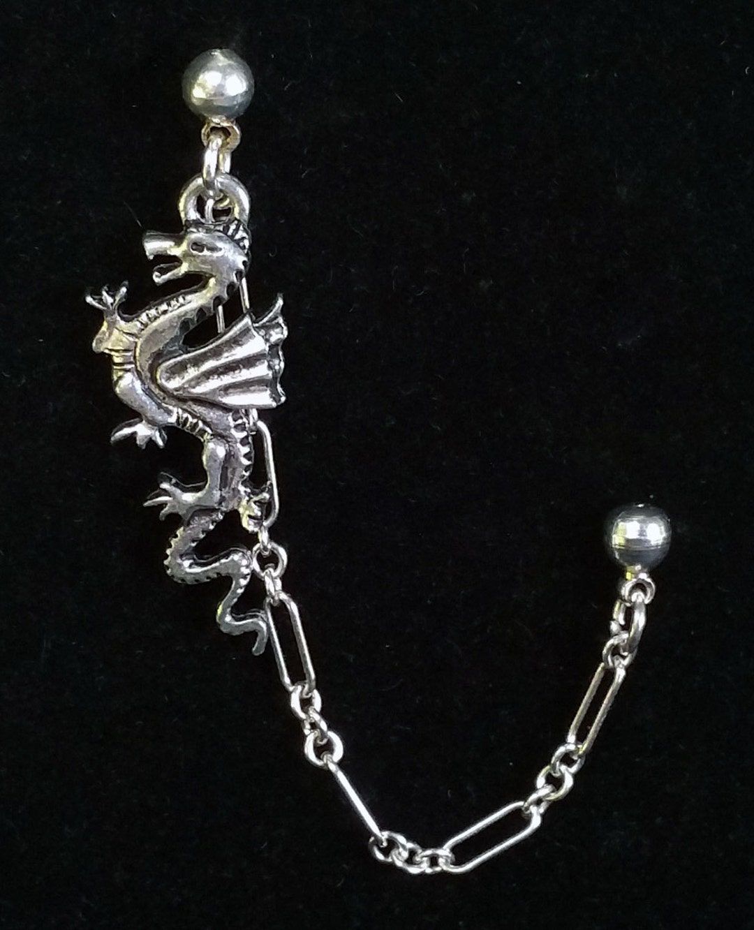 Silver Dragon Double Pierced Cartilage Earring, Double Piercing ...